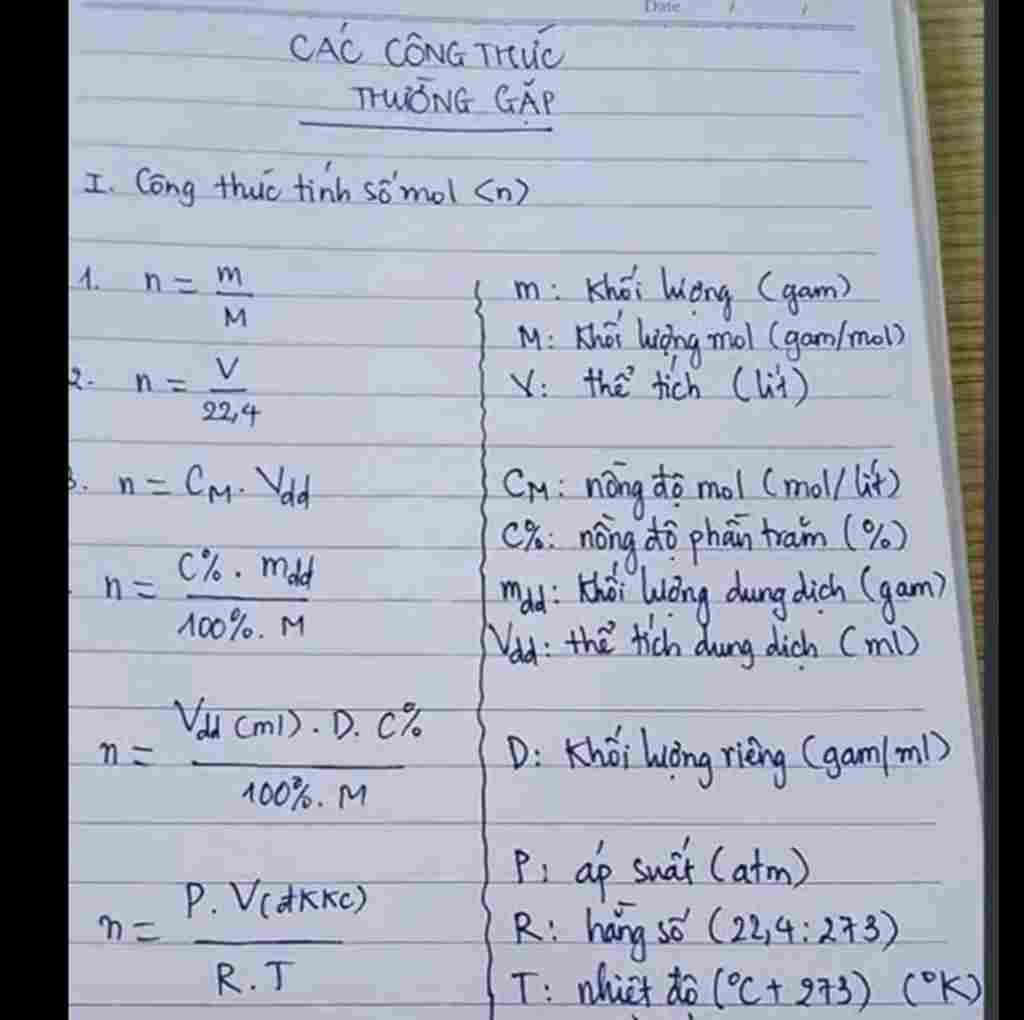 Hóa học Lớp 8: Ghi lại tất cả các công thức Hóa Học từ cơ bản ( dễ ...