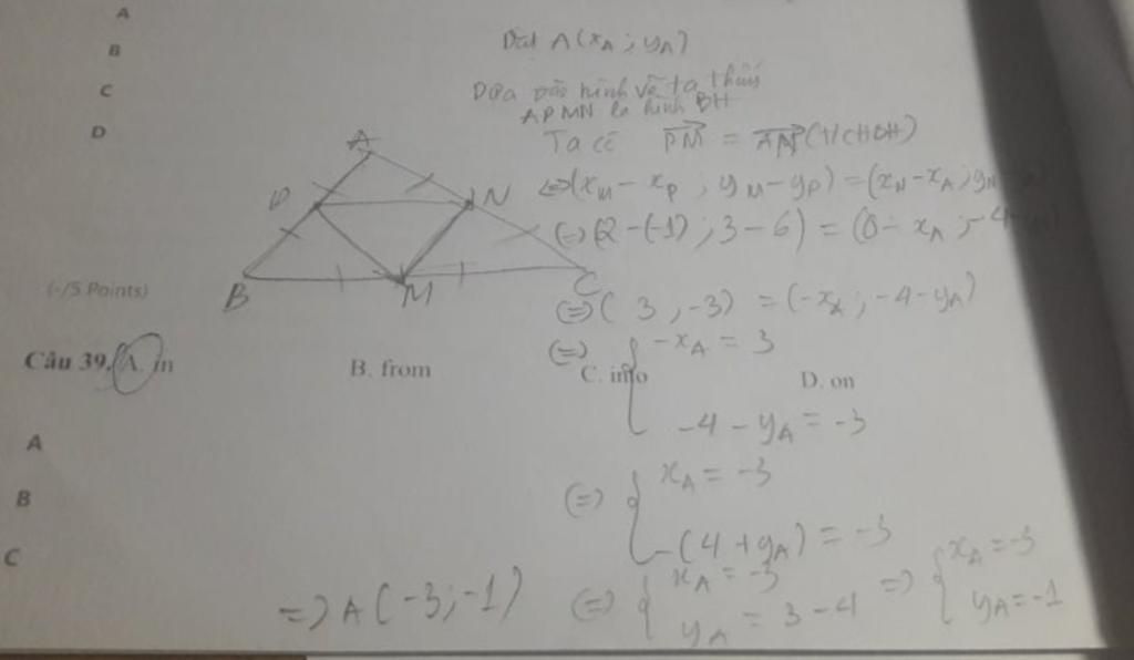 Toán Lớp 10: Các điểm `M` `( 2; 3 ) `, `N` ` ( 0 ; -4 ) ` , ` P` ` ( -1 ...