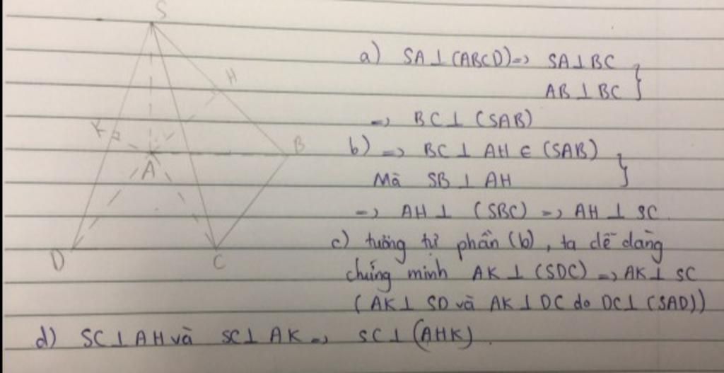 Toán Lớp 11: Cho hình chóp SABCD có đáy ABCD là hình vuông, SA vuông góc với mặt phẳng (ABCD ...