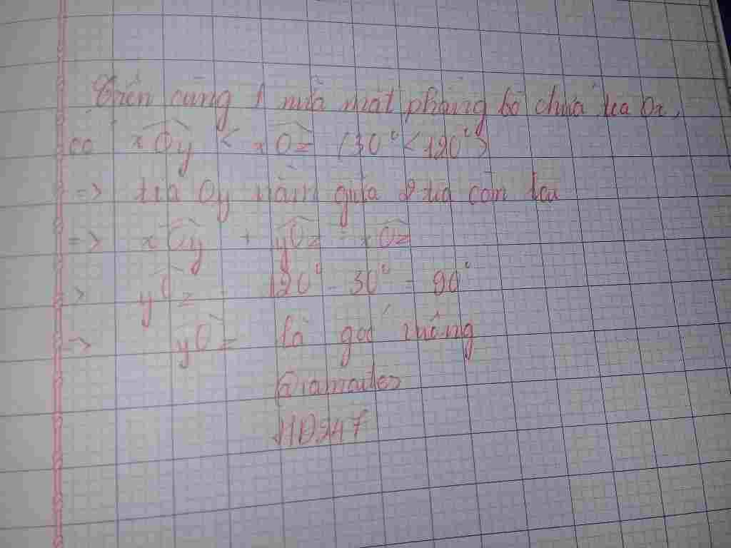 Toán Lớp 6: Cho góc xOy = 30 độ. Trên cùng một nửa mặt phẳng bờ chứa ...