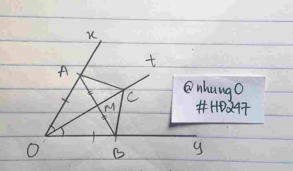 Toán Lớp 7: Bài 8: Cho góc xOy, trên tia phân giác Ot của góc xOy lấy điểm C, trên Ox lấy điểm A ...