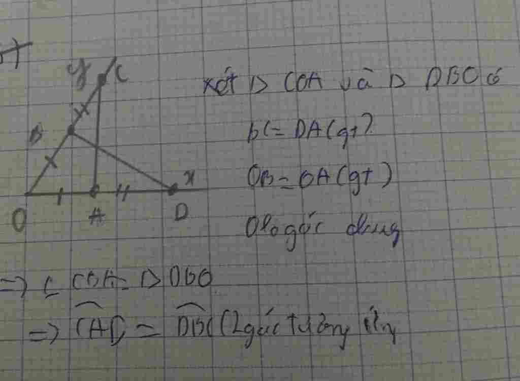 Toán Lớp 7: cho góc xOy, trên tia Ox lấy điểm A, trên tia Oy lấy điểm B sao cho OA = OB. Trên ...