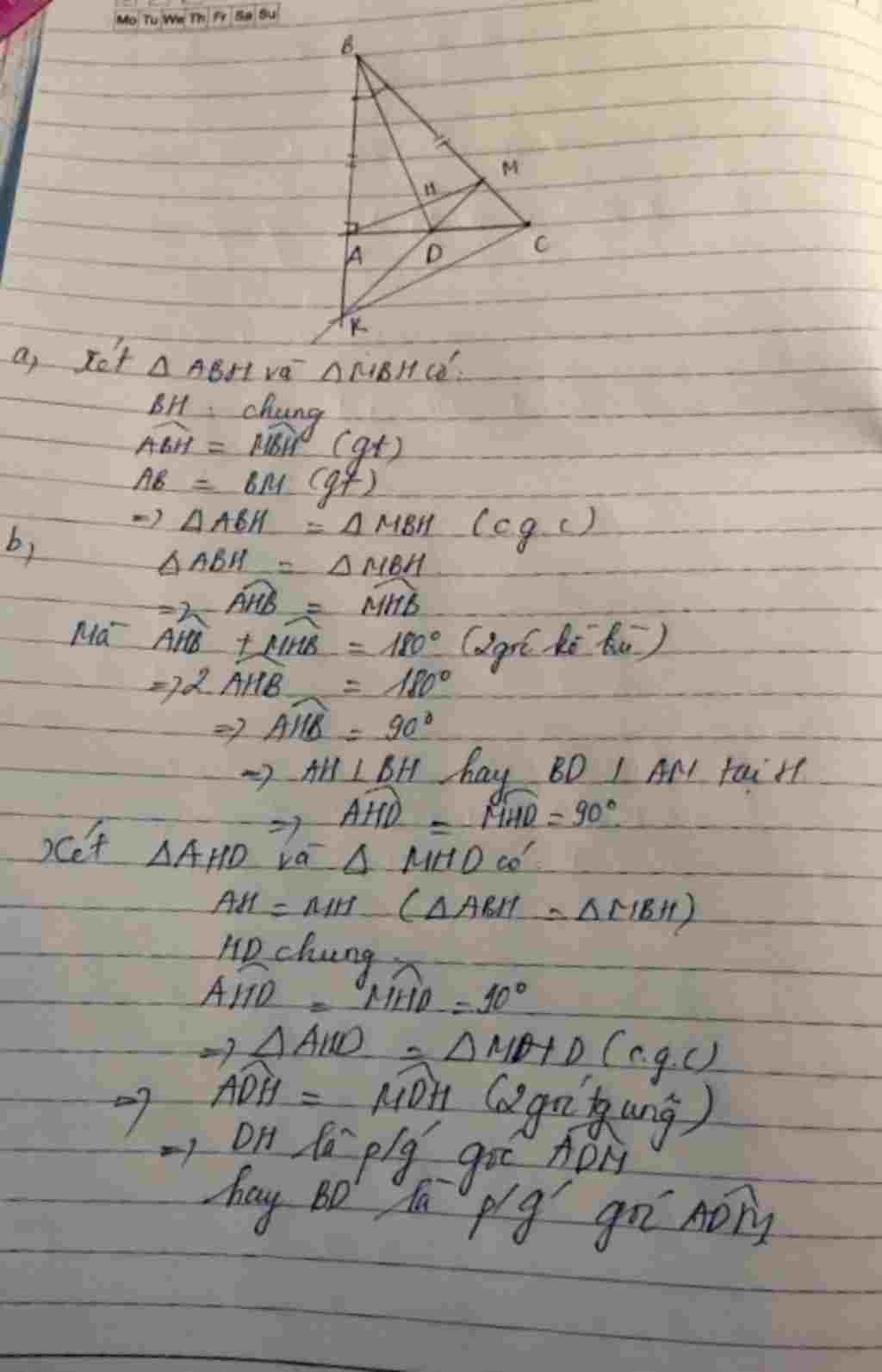Toán Lớp 7: Cho tam giác ABC vuông tại A. Lấy điểm M thuộc cạnh BC sao ...