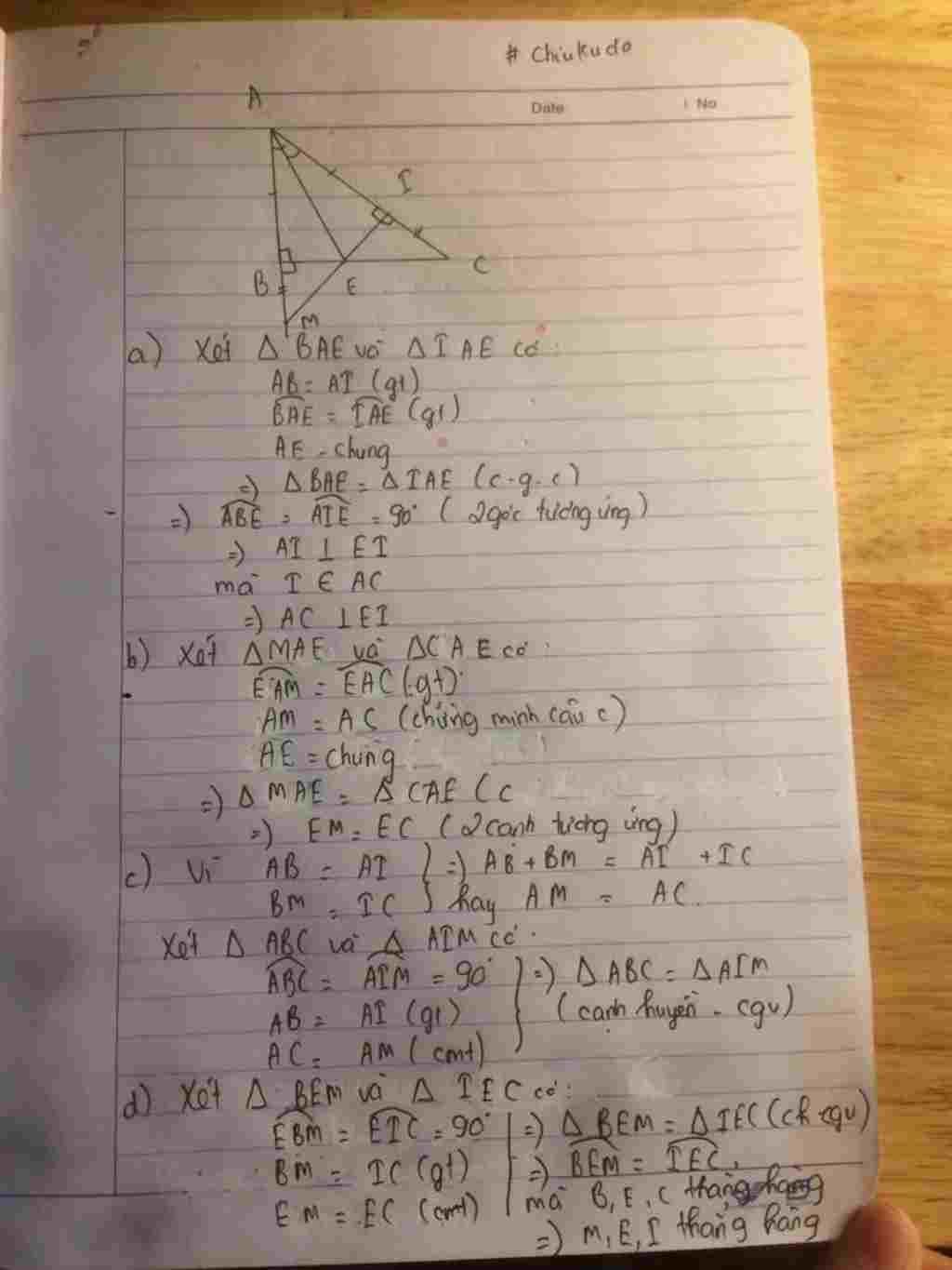 Toán Lớp 7: Cho tam giác ABC vuông tại B có AB