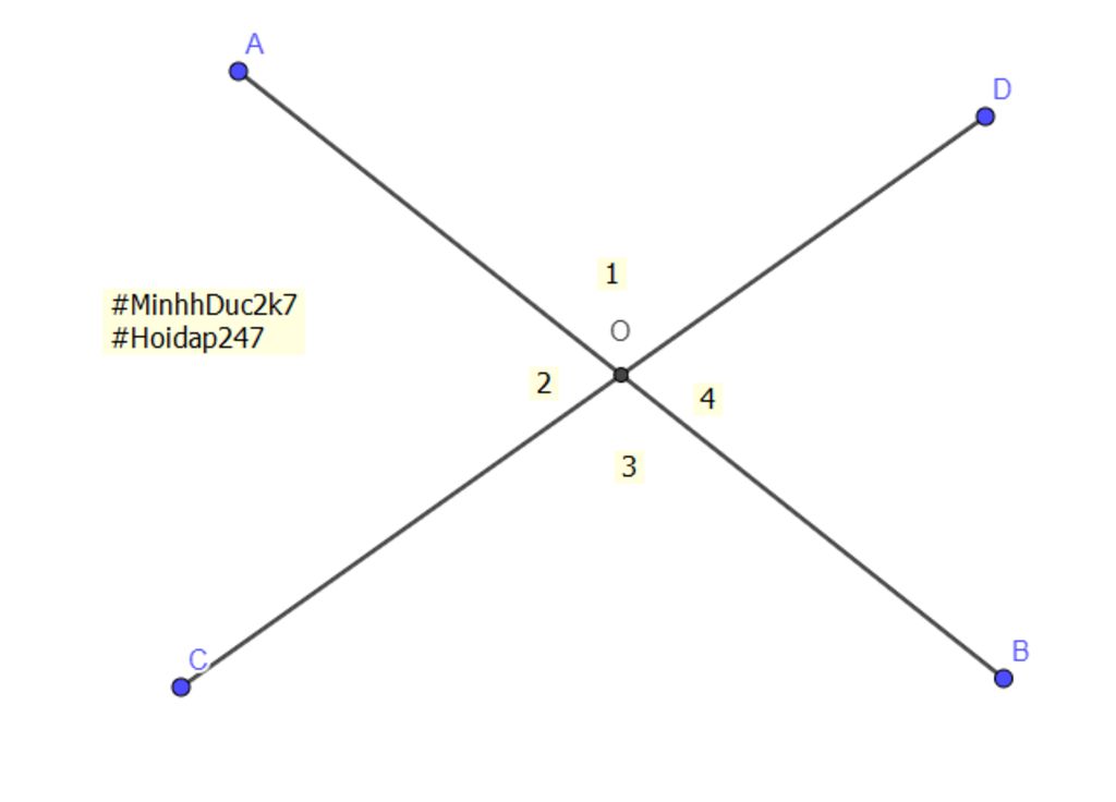 Toán Lớp 7: vẽ 2 đường thẳng cắt nhau sao cho các góc tạo thành 1 góc ...