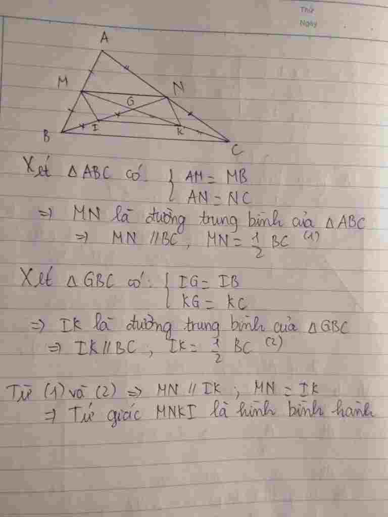 Toán Lớp 8: 4. Cho tam giác ABC nhọn, các trung tuyến BN và CM cắt nhau tại trọng tâm G. Gọi I ...