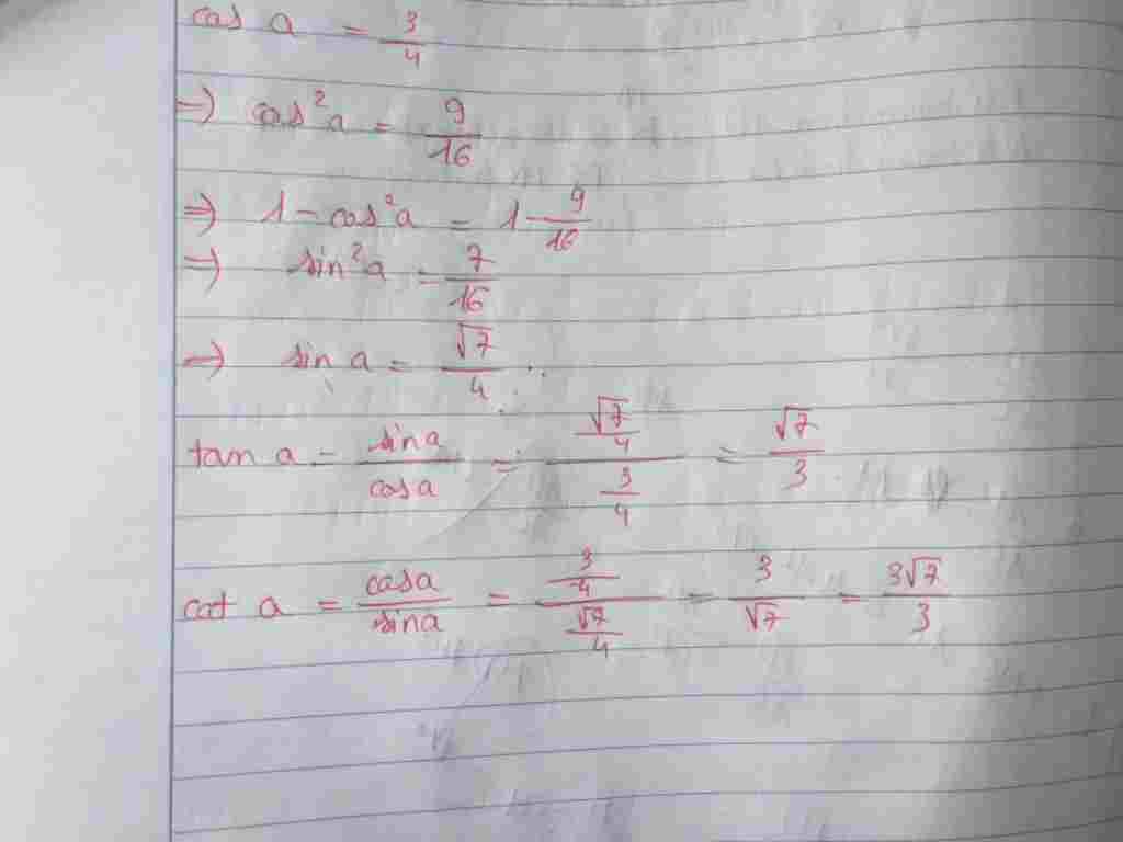 To n L p 8 A Cho Cos A 3 4 T nh Sin A Cot A Tan A 