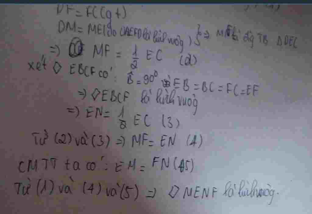 Toán Lớp 8: Cho hình chữ nhật ABCD có AB = 2AD. Gọi E, F theo thứ tự là trung diểm của AB, CD ...