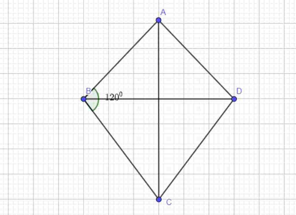 Toán Lớp 8: Cho hình thoi ABCD có góc B bằng 120 độ. Tính các góc còn lại