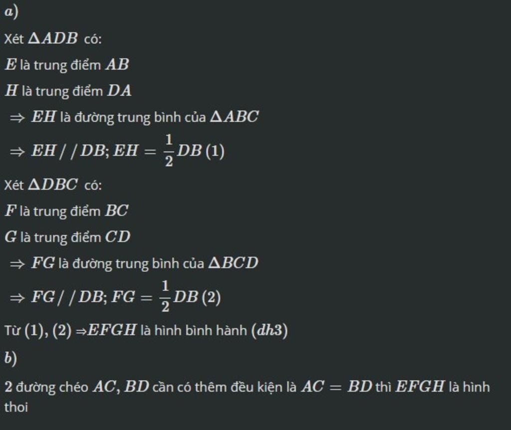 Toán Lớp 8: Cho hình thoi ABCD. H,I,N,K lần lượt là trung điểm của cạnh AB,BC,CD,DA. a,Tứ giác ...