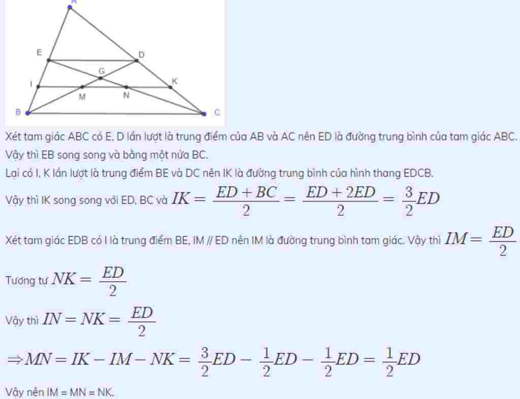 Toán Lớp 8: cho tam giác ABC, cố đường trung tuyến BD, CE. Gọi M, N theo thứ tự là trung điểm ...