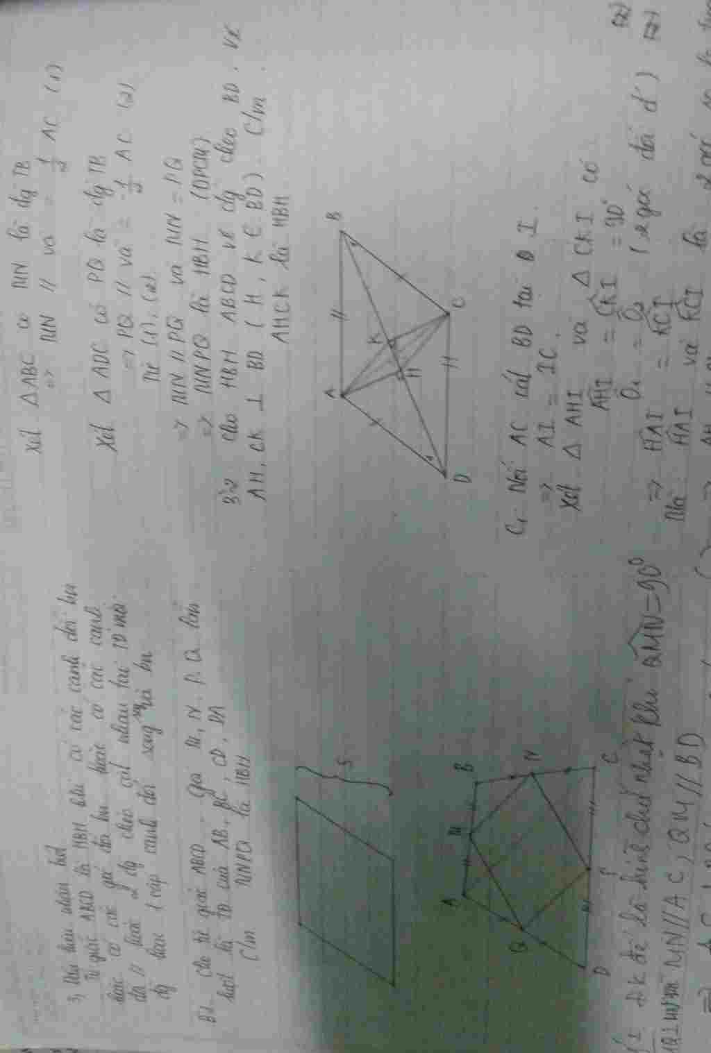 Toán Lớp 8: Cho tứ giác ABCD ,lấy M,N,P,Q lần lượt là trung điểm của các cạnh AB,BC,CD,DA,tứ ...