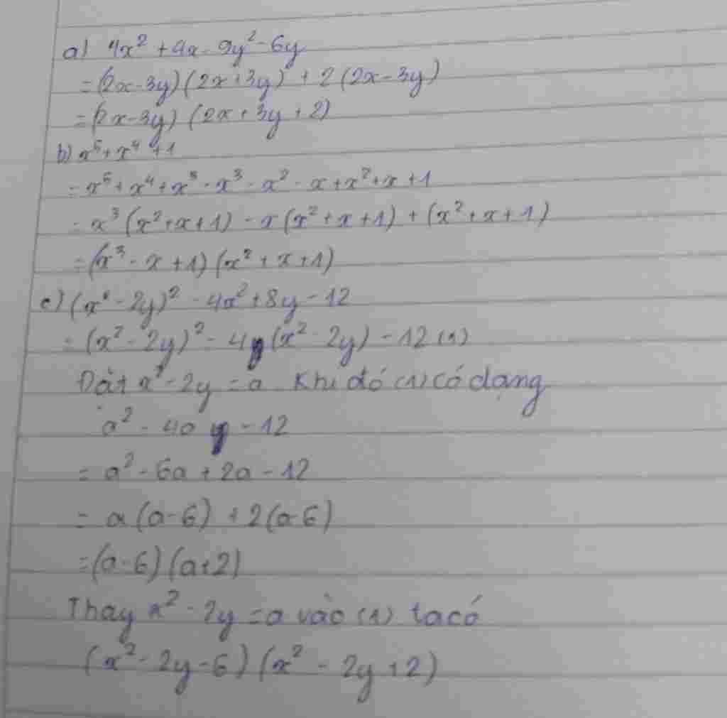 Toán Lớp 8: Phân tích các đa thức sau thành nhân tử a) 4x^2 + 4x - 9y^2 ...