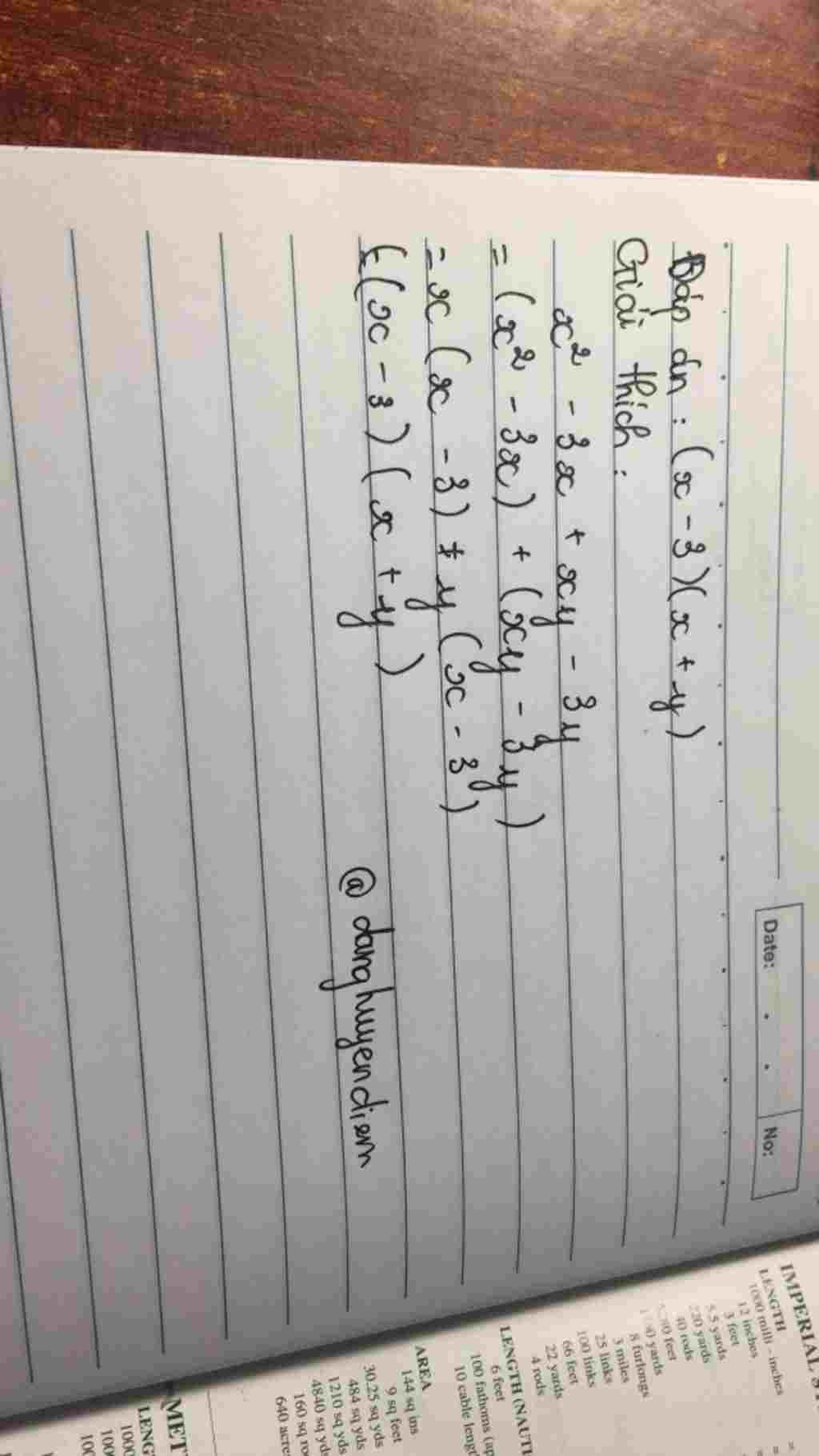 Toán Lớp 8: Phân tích đa thức thành nhân tử: x^2 - 3x + xy - 3y