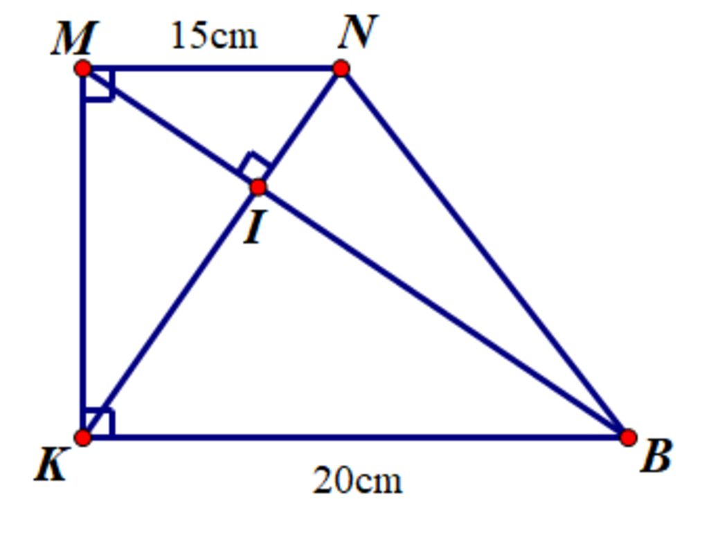 Toán Lớp 9: cho hình than vuông MNBK có góc M=góc K = 90 độ MN = 15cm ...