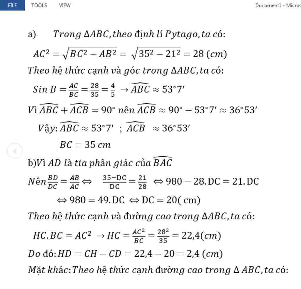 Toán Lớp 9: Cho tam giác ABC vuông tại A có đường cao AH, đường trung tuyến AM và đường phân ...