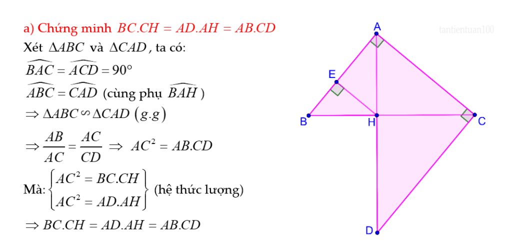 Toán Lớp 9: Cho tam giác ABC vuông tại A đường cao AH. Đường thẳng vuông góc với AC tại C cắt tí ...