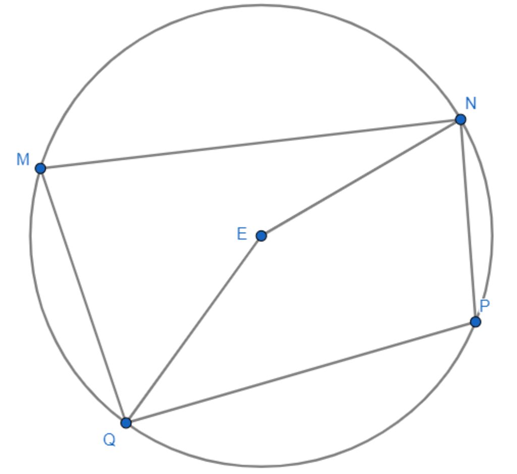 Toán Lớp 9: Cho tứ giác MNPQ nội tiếp đường tròn (E) . Biết góc QEN ...
