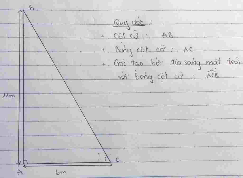 Toán Lớp 9: Ở một thời điểm trong ngày, một cột cờ cao 11m có bóng trên ...